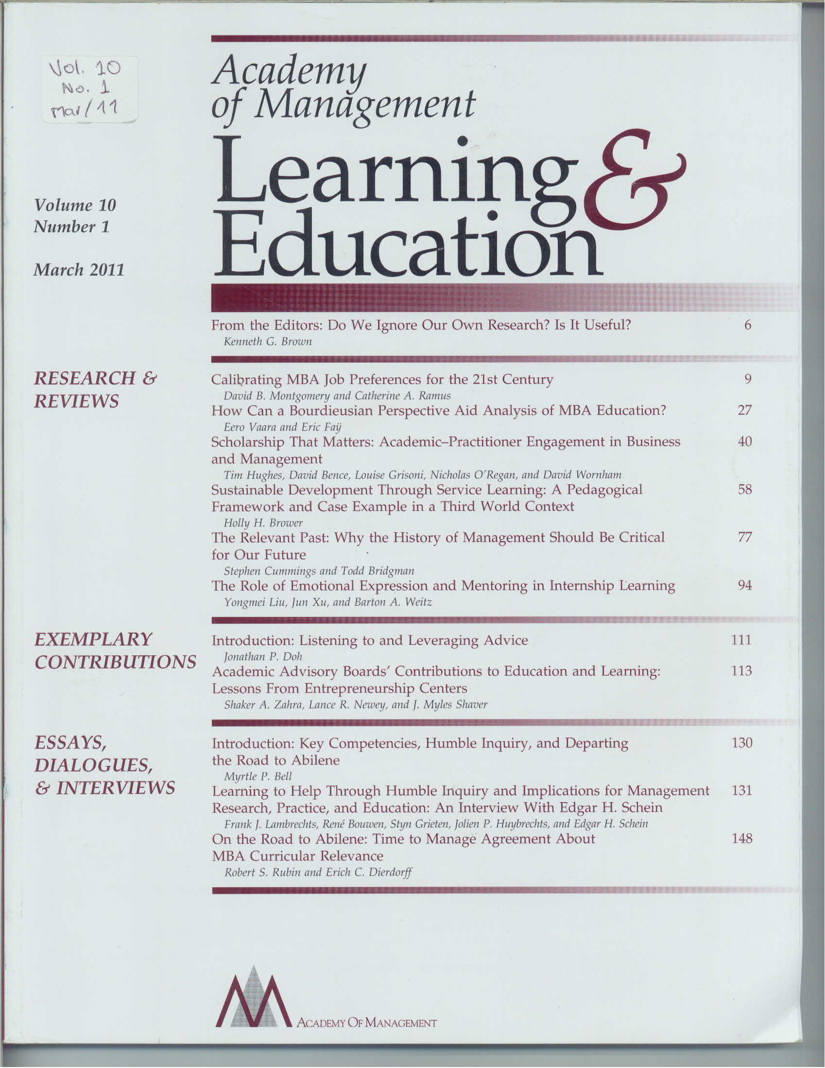 Academy of Management Journal | Boletín Servicios y Recursos de Información